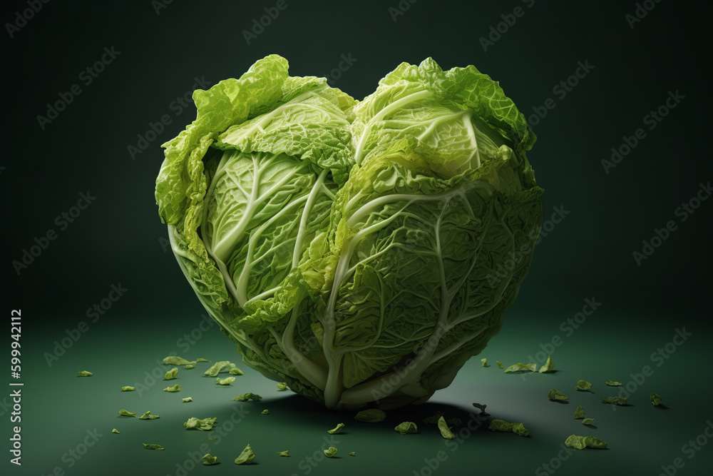 Cabbage shaped like heart on futuristic background love for healthy ...