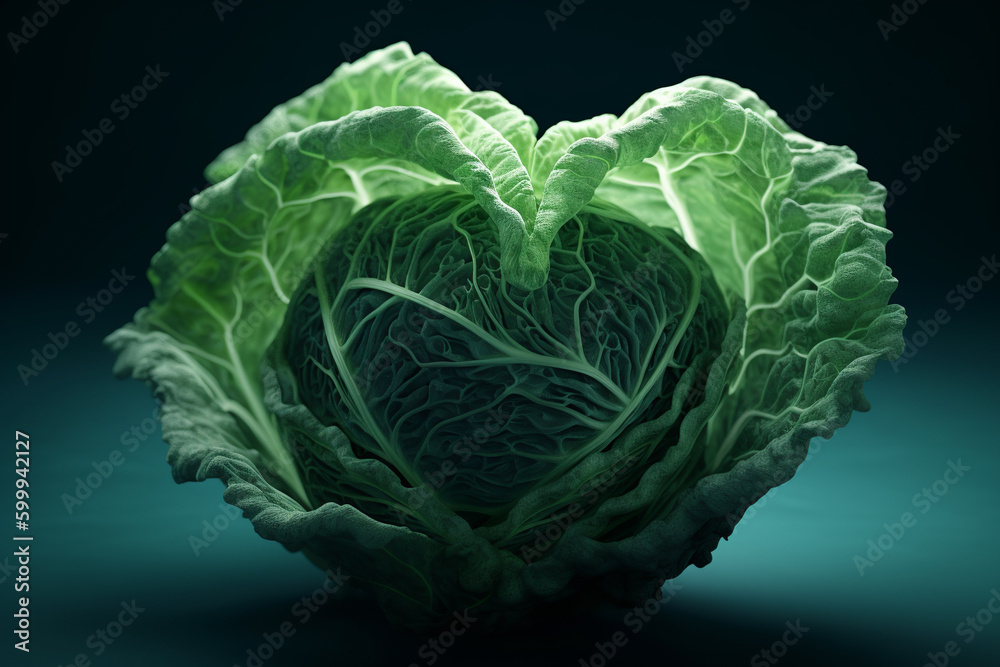 Cabbage shaped like heart on futuristic background love for healthy ...