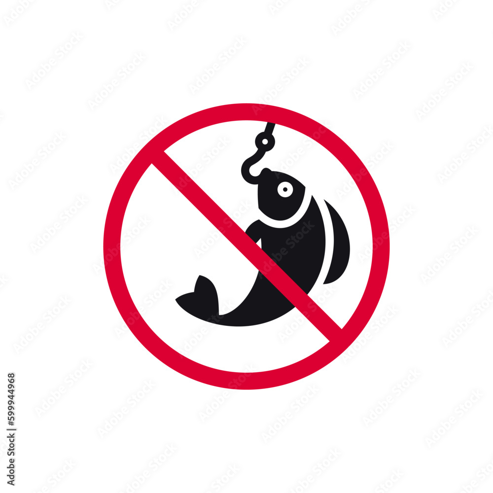 No fishing prohibited sign, forbidden modern round sticker, vector ...