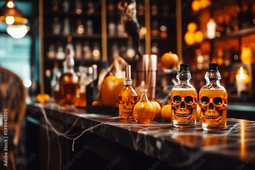 Halloween bar interior design, Generative AI Stock Illustration | Adobe ...