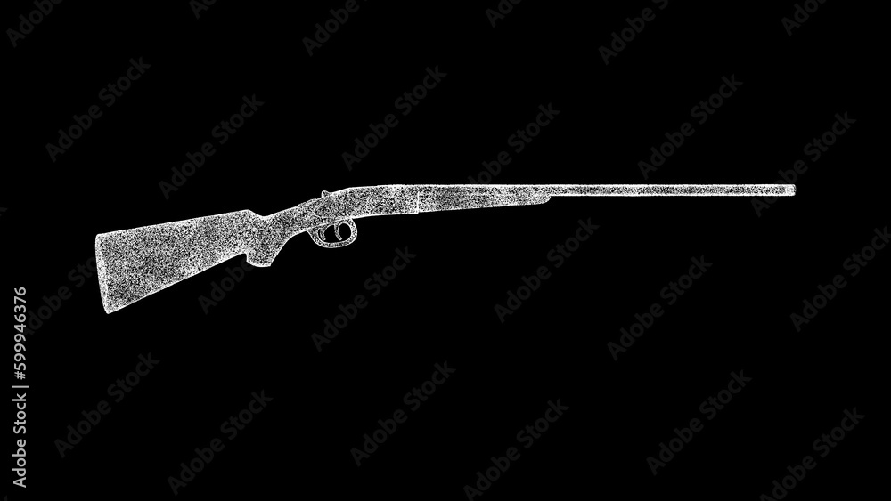 3D hunting shotgun or double-barreled rifle on black background. Object ...