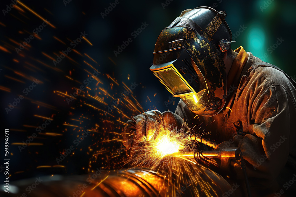 welder is welding metal , industry them bokeh and sparkle background ...