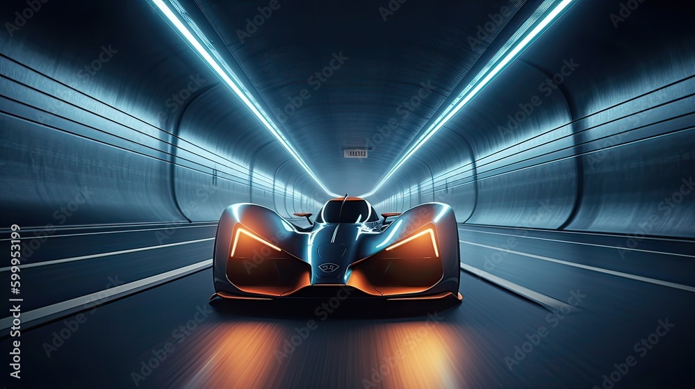Futuristic Sports Car On Highway. Powerful acceleration of a supercar ...