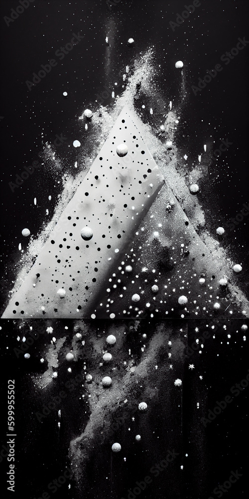 black & white abstract surreal geometric traingle shattered on dark ...