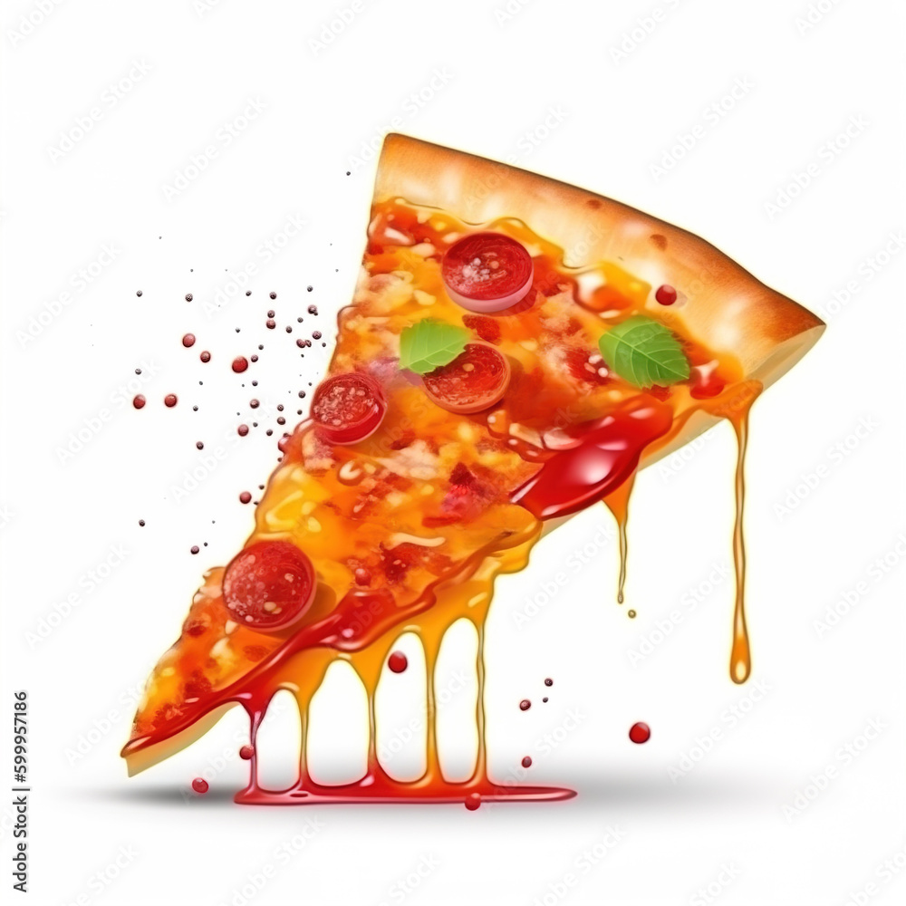 Slice of Pizza Pepperoni. Vintage clip art illustration, Delicious ...