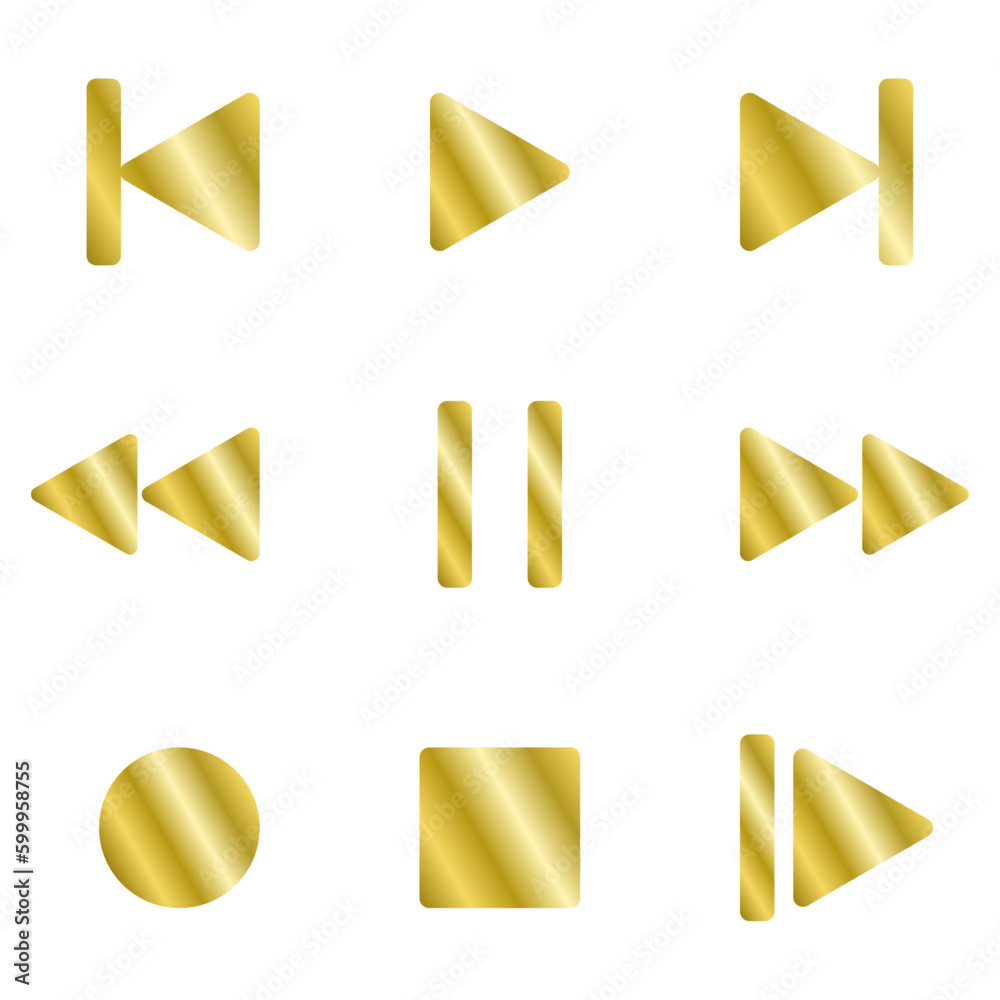 Set of golden music player buttons. Media player buttons in vector ...