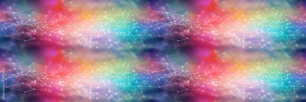 Rainbow colored digital data background with social network connection ...