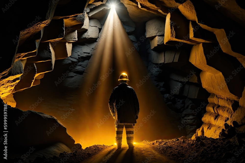 Mines rescue in underground cave. Rescuers control mining safety ...