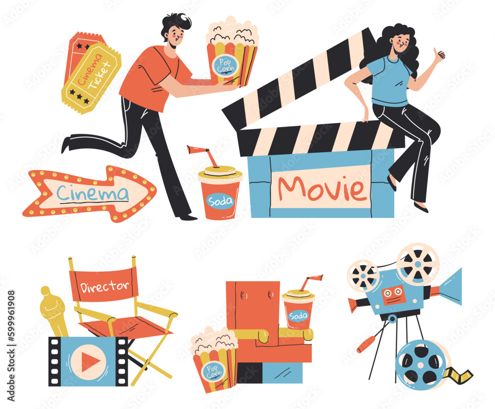 Cinema movie camera hollywood film production isolated set. Vector ...