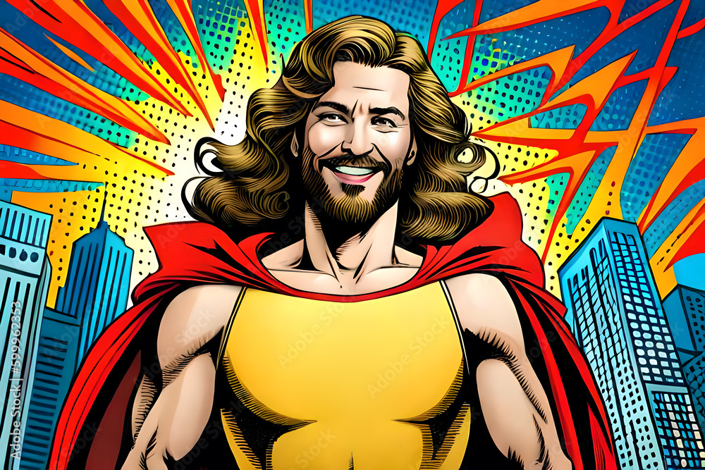 Jesus Christ Superhero in the city Stock Illustration | Adobe Stock
