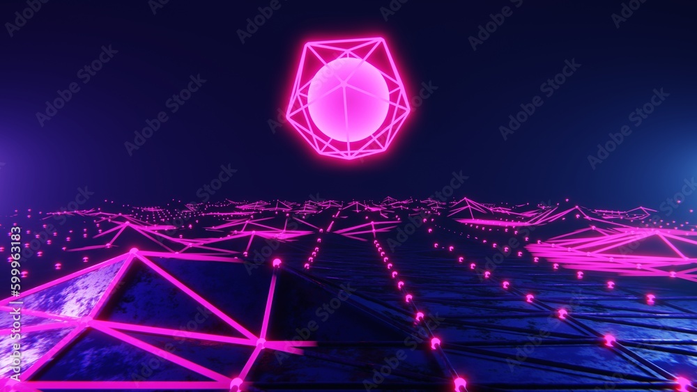 Abstract 3D background sci-fi hi-tech 80s retrowave retro futuristic ...