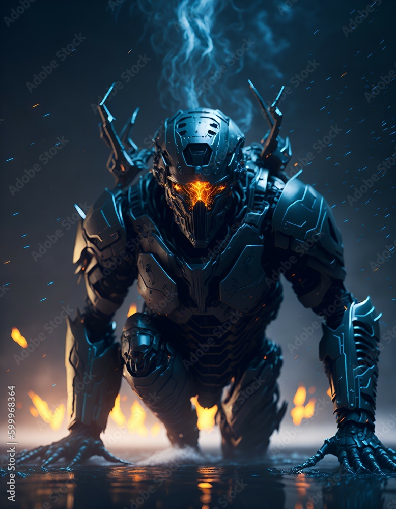 Metal Robot Crouching Stock Illustration | Adobe Stock