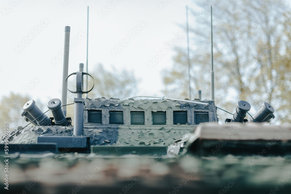 observation tower of a Wolverine-type military vehicle Stock Photo ...