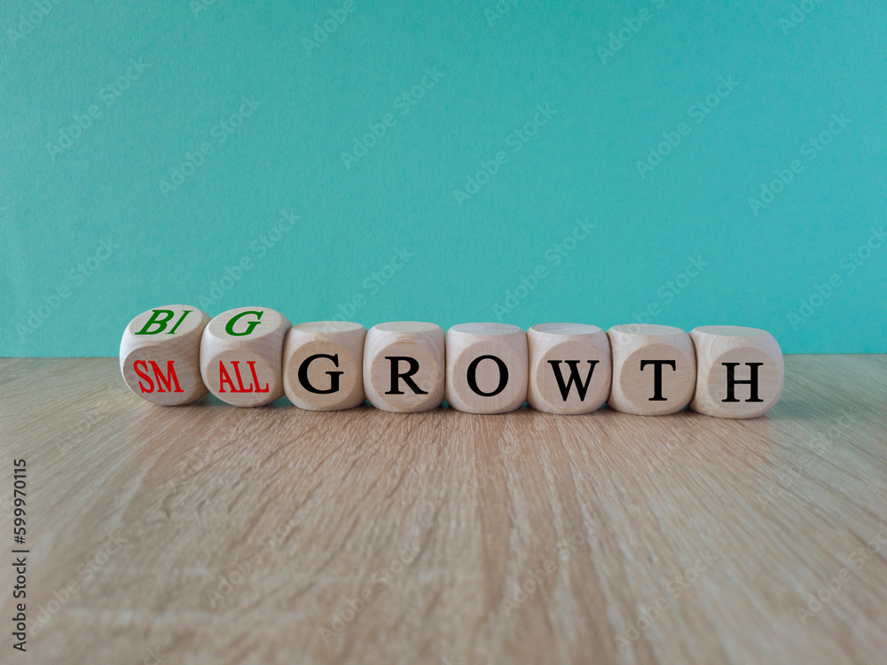 Big or small growth symbol. Turned wooden cubes and changes words Small ...