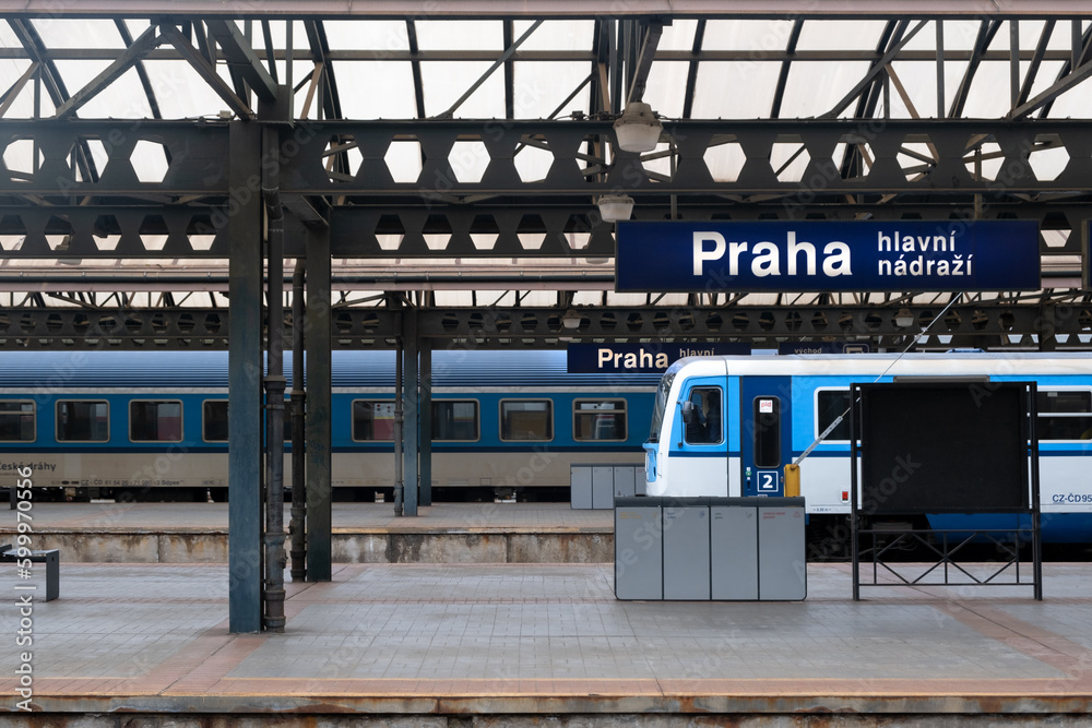 Prague, CZ - 18 September 2021: Main train station in Prague with train ...