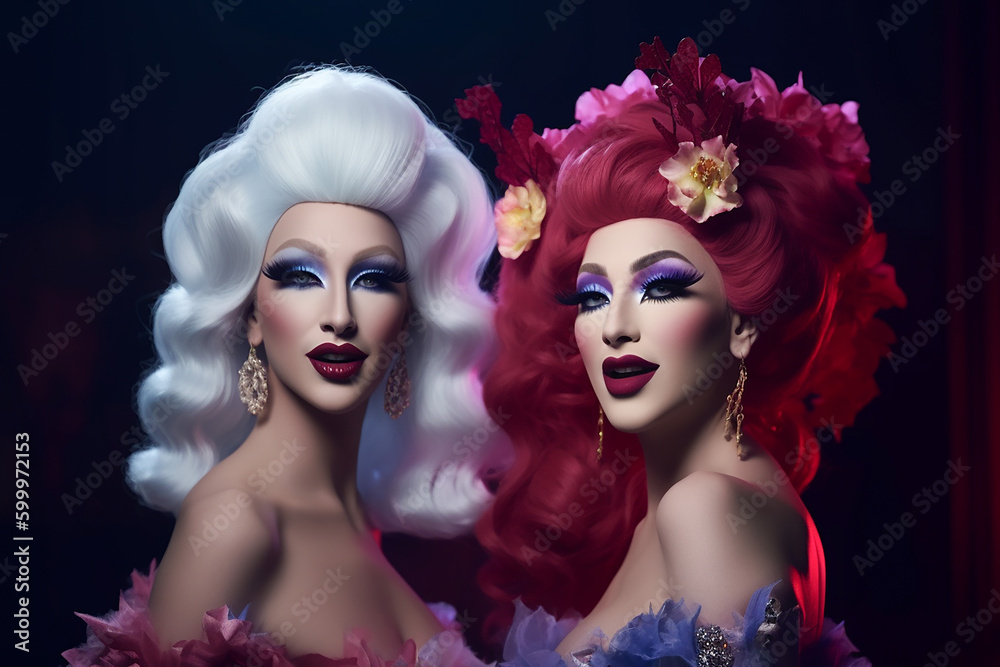 Drag queens with impressive makeup and costume, fictitious person. AI ...
