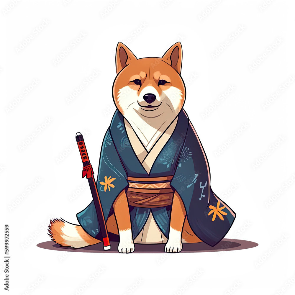 Cute samurai shiba inu dog, generative AI illustration, clip art ...