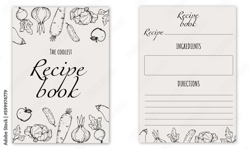 hand drawn recipe book template with healthy vegetables. Stock Vector ...