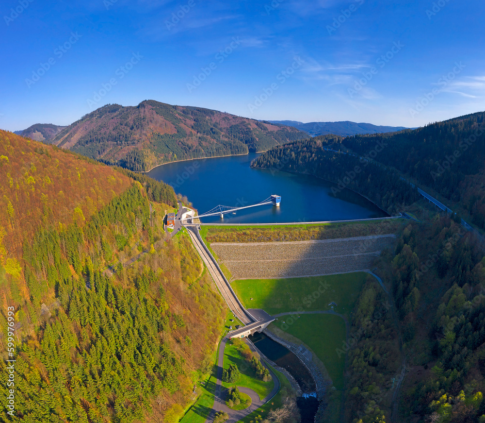Sance Dam, water reservoir and dam in Beskid mountains. The dam is ...