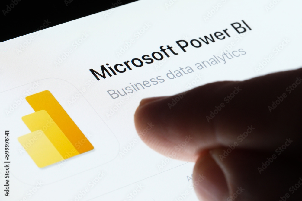 Microsoft Power BI app seen in App Store on the screen of ipad and ...