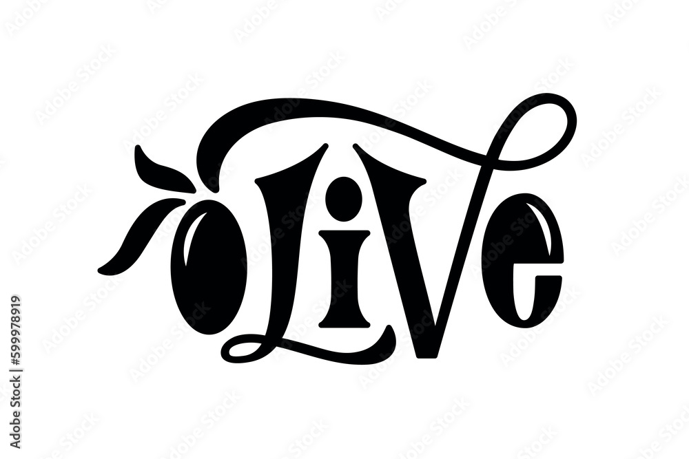 Olive handwritten text with olive and leaves. Modern brush calligraphy ...