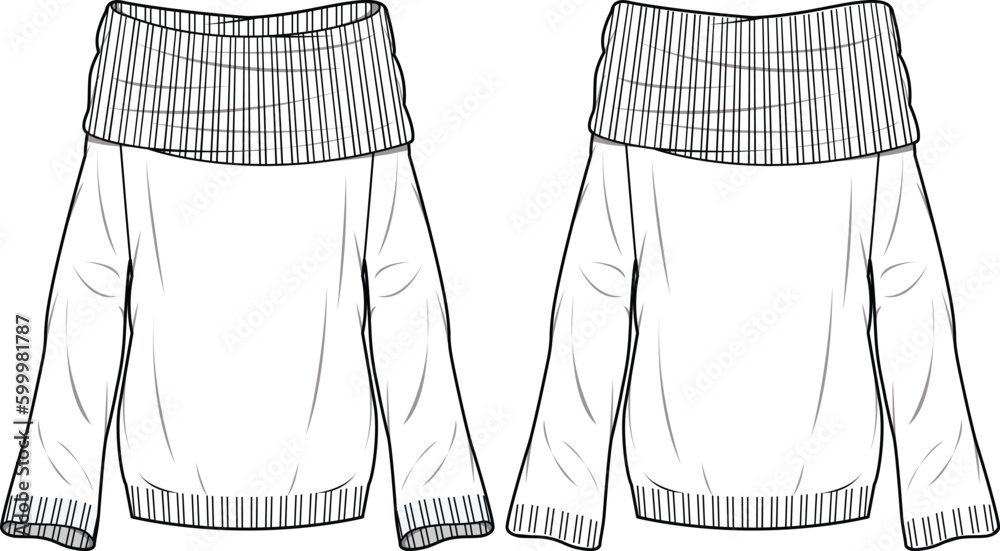 Women's Bardot, Off The Shoulder Sweater-Technical fashion illustration ...