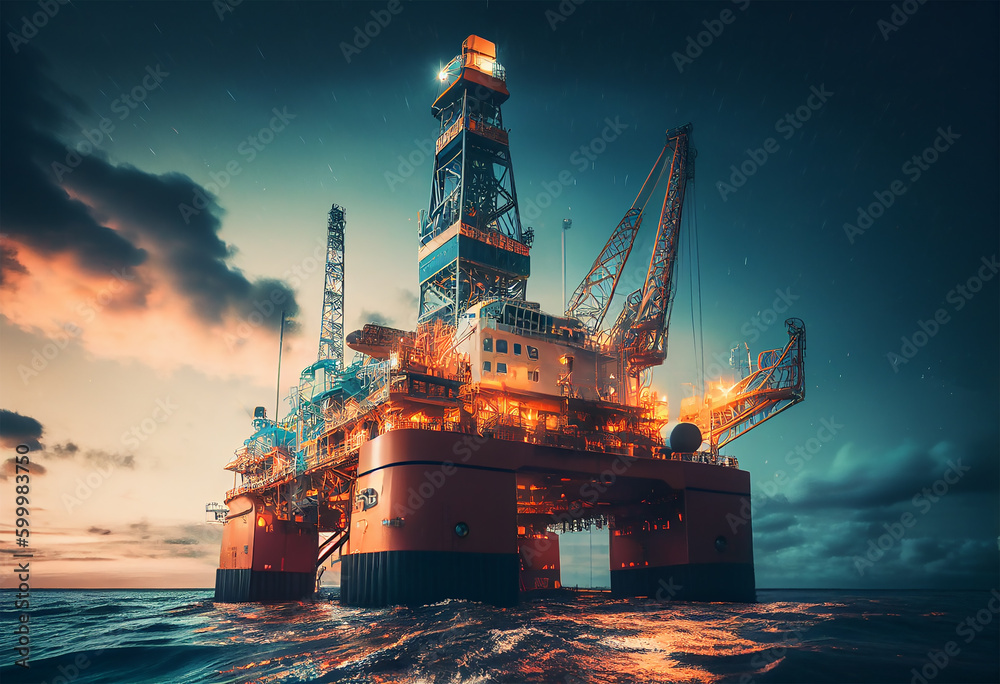 Offshore oil and gas rig platform with beautiful sky, Oil Price crisis ...