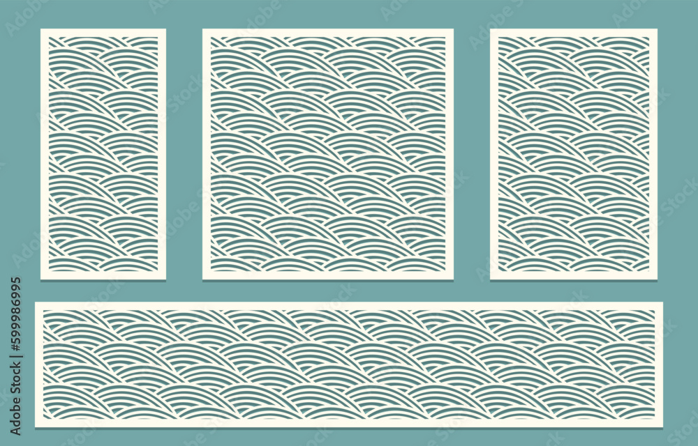 Decorative Laser Cut Set template pattern. Sea waves abstract texture ...