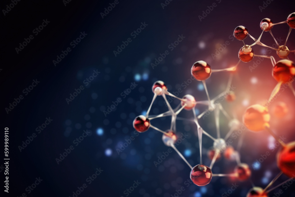 Molecular structure with connections between atoms on abstract ...