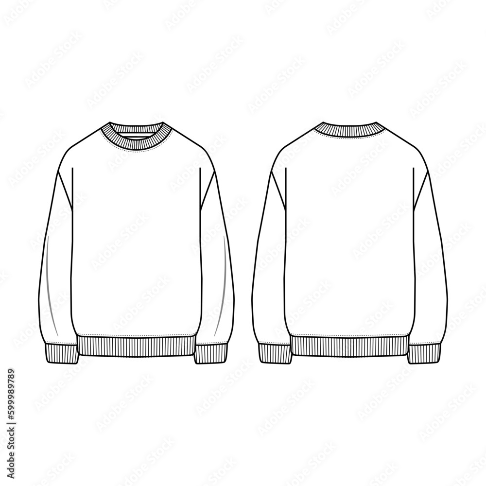 Blank White Crewneck Design Vector Transparent Template, Front and Back ...