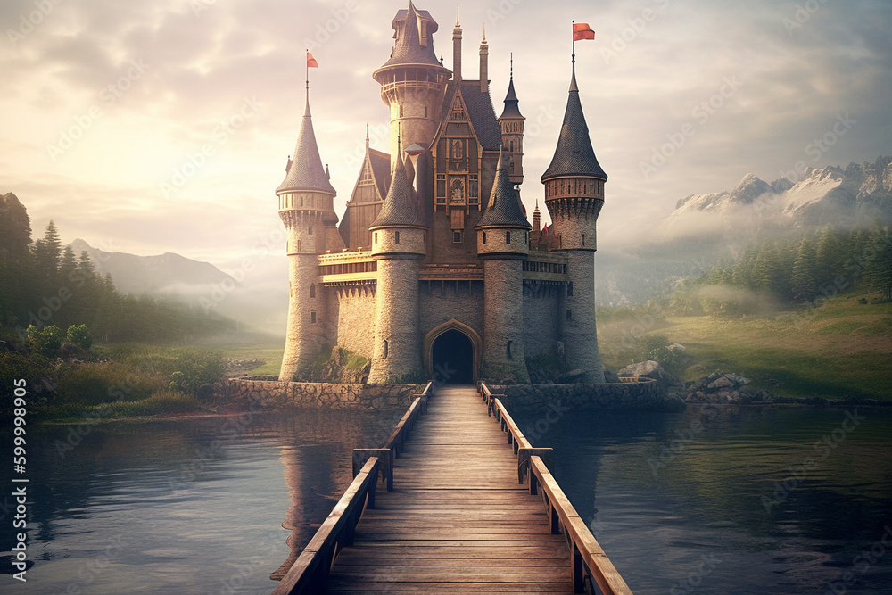 A magical fairy tale castle with turrets and towers Stock Illustration ...