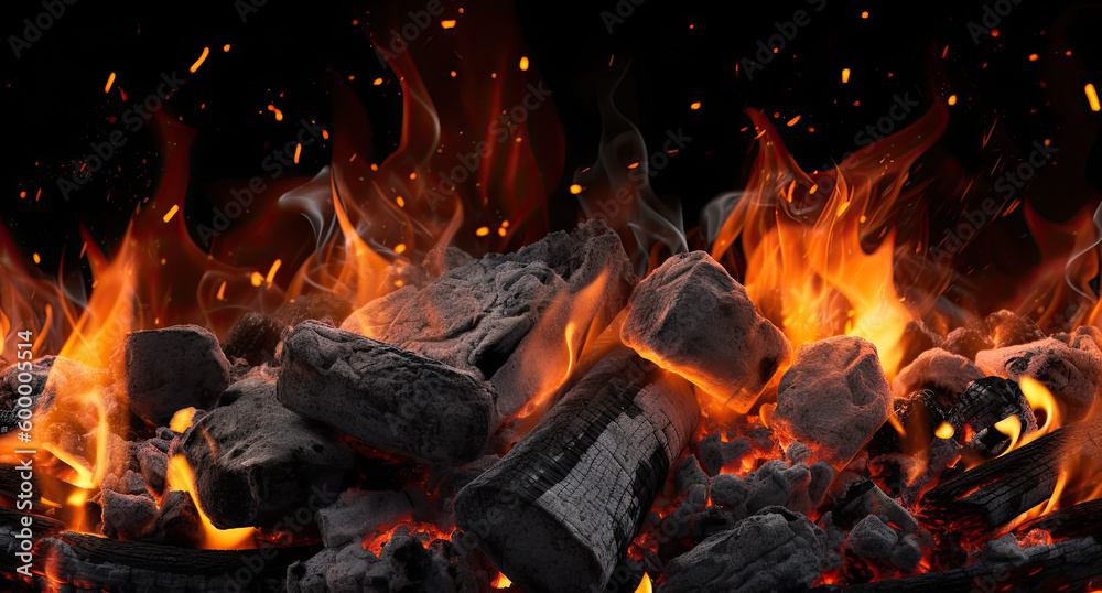 Barbecue Grill Pit With Glowing And Flaming Hot Charcoal Briquettes ...