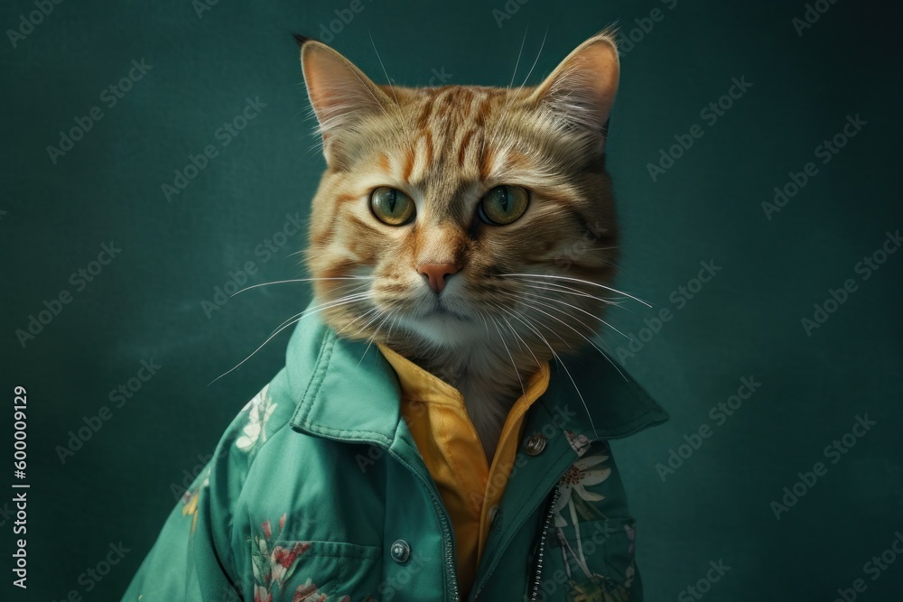 Anthropomorphic cat dressed in human clothing. humanized animal concept ...