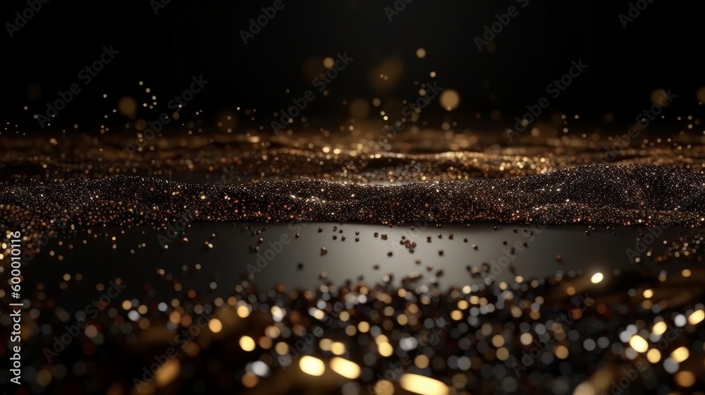 A glamorous black and gold background illuminated by sparkling lights ...