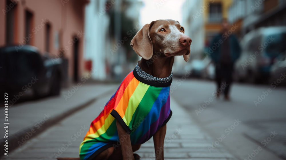 Dogs celebrating LGBTI Pride Day. Dogs in the street in LGTBI ...