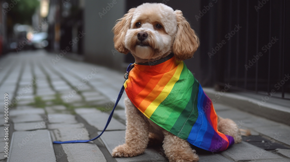 Dogs celebrating LGBTI Pride Day. Dogs in the street in LGTBI ...