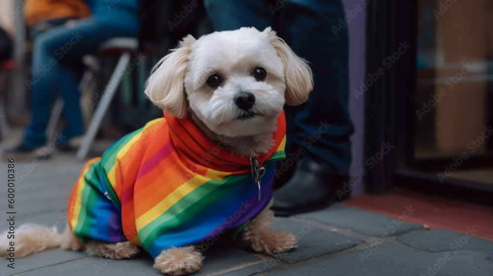 Dogs celebrating LGBTI Pride Day. Dogs in the street in LGTBI ...