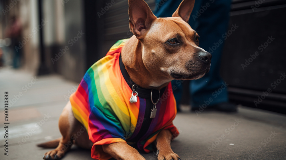 Dogs celebrating LGBTI Pride Day. Dogs in the street in LGTBI ...