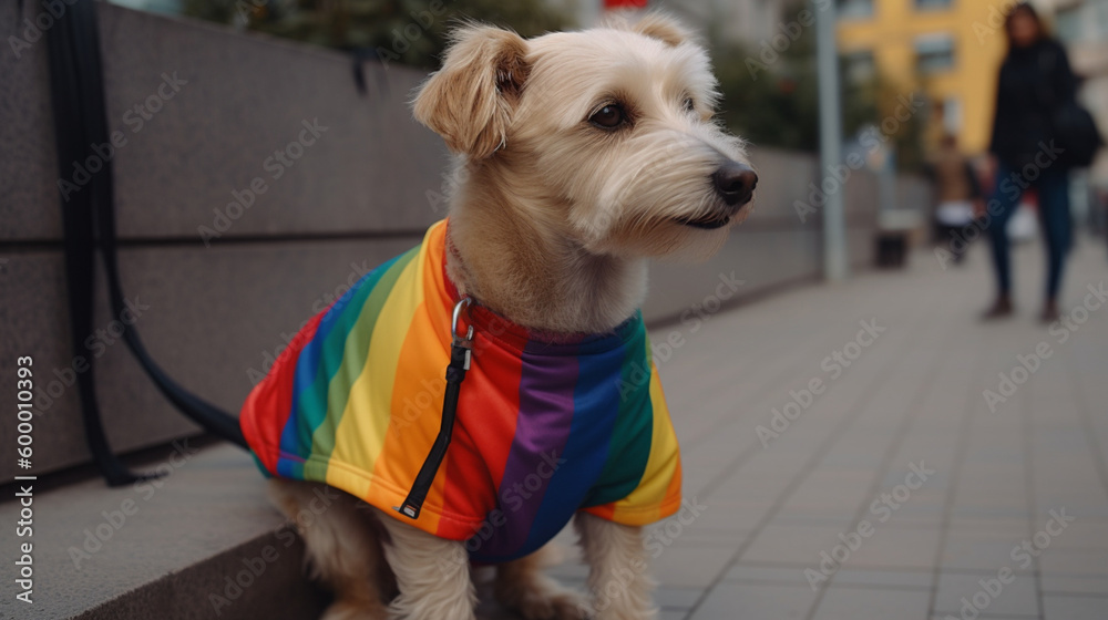 Dogs celebrating LGBTI Pride Day. Dogs in the street in LGTBI ...