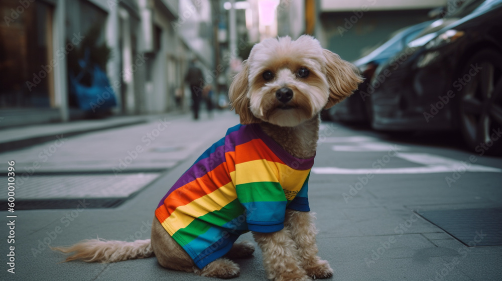 Dogs celebrating LGBTI Pride Day. Dogs in the street in LGTBI ...