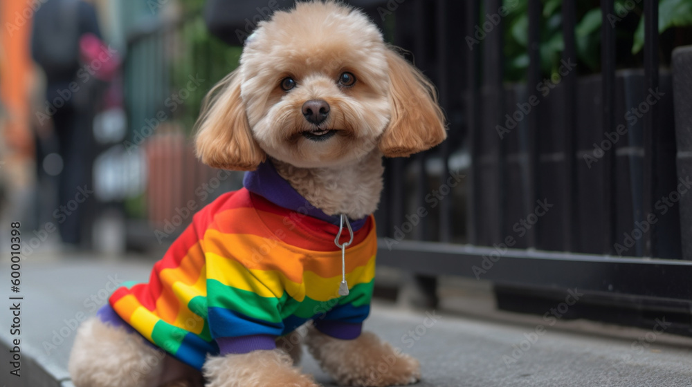 Dogs celebrating LGBTI Pride Day. Dogs in the street in LGTBI ...