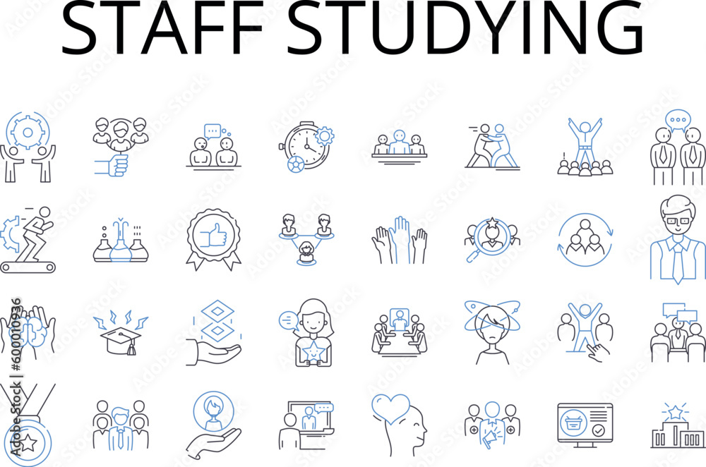 Staff studying line icons collection. Employee learning, Team training ...