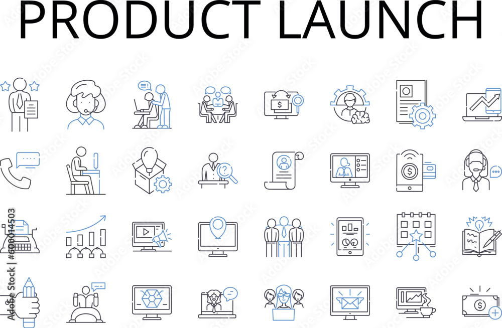 Product launch line icons collection. Campaign kickoff, Event launch ...