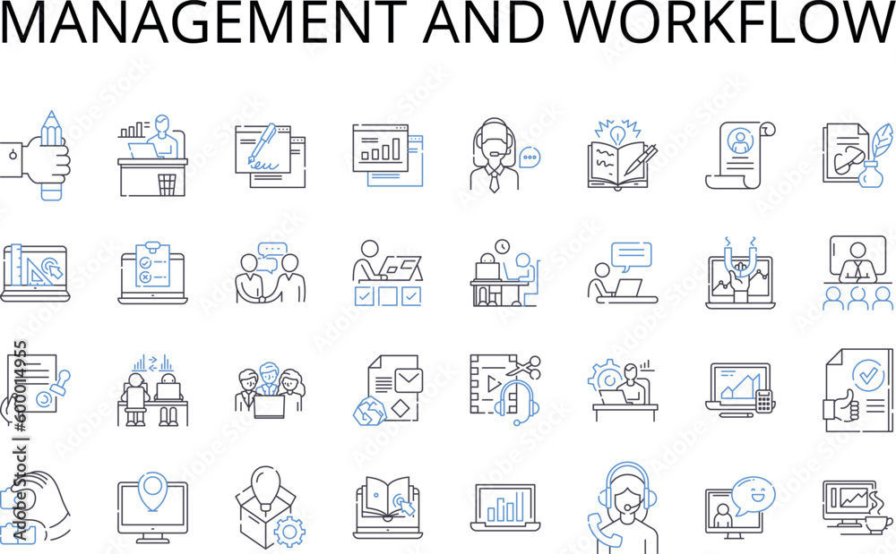 Management and workflow line icons collection. Administration ...
