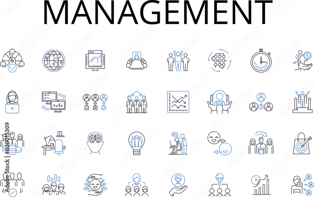 Management line icons collection. Administration, Control, Supervision, Governance, Direction ...