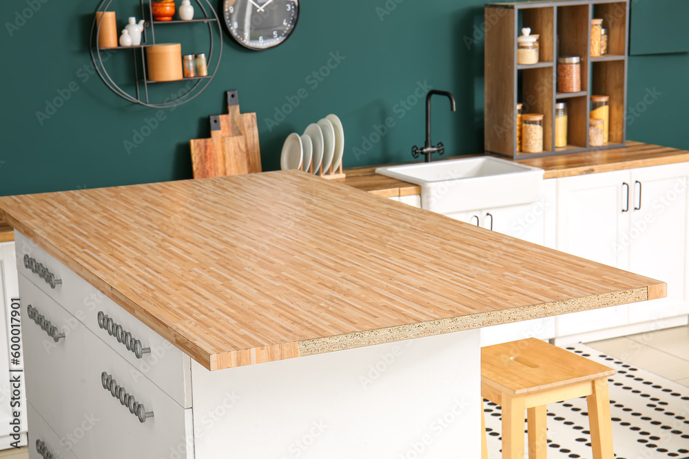 Clean table in interior of kitchen Stock Photo | Adobe Stock