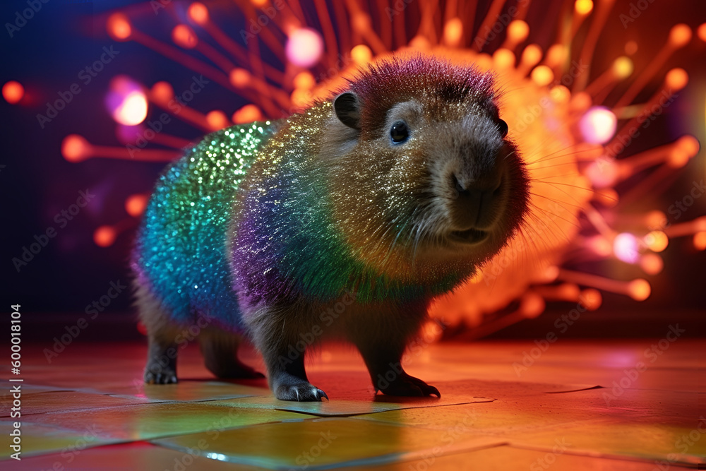 capybara disco, babycore, retro, pop, 1970s, cinematic, discoball ...