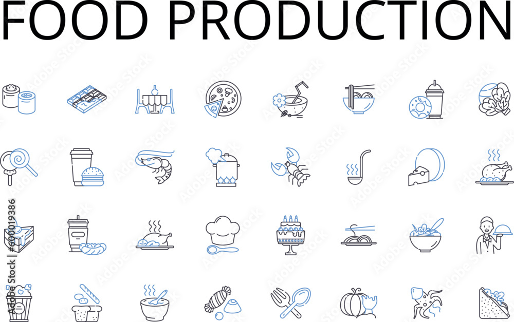 Food production line icons collection. Agriculture, Culinary arts ...