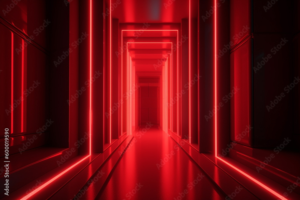 abstract background red corridor with red light in the middle ...