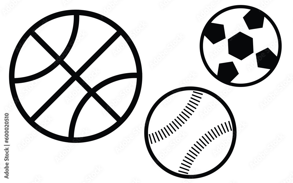 Sports ball icon set on a white background, basketball, baseball ...
